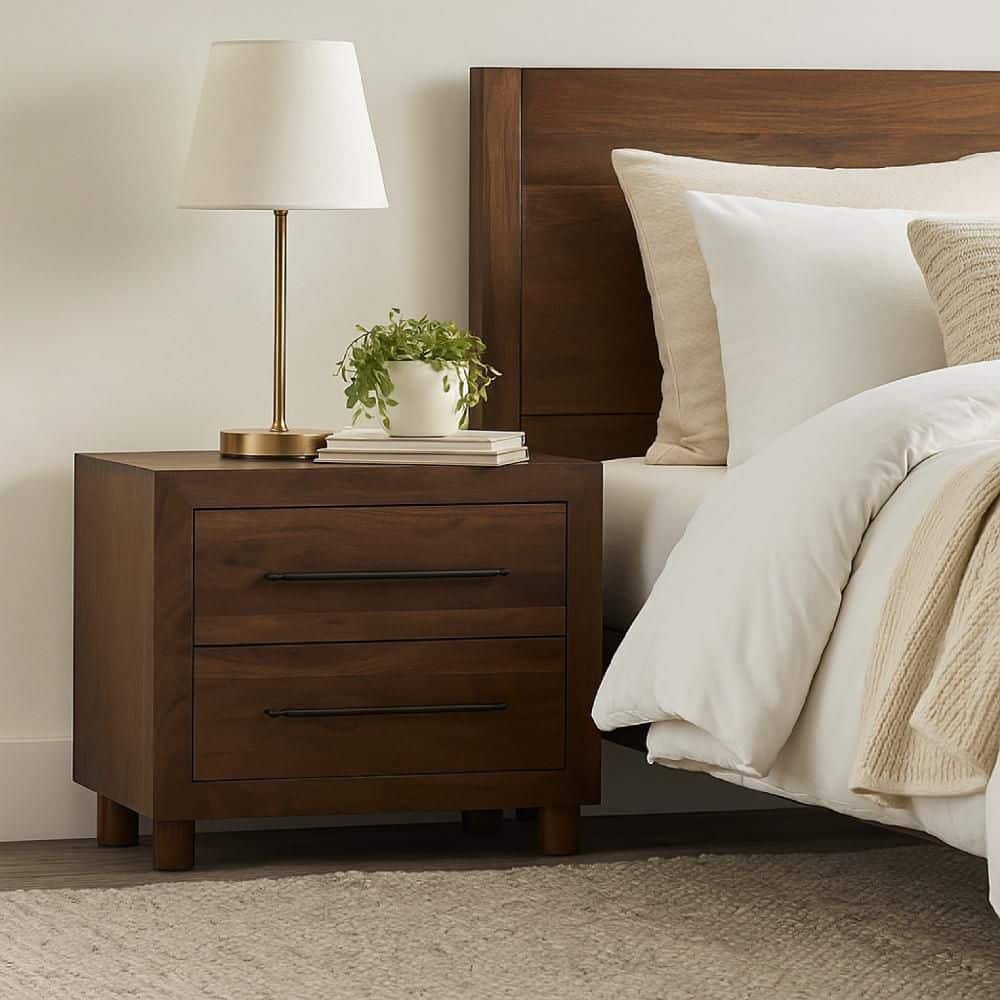 Benjara Jenna Cocoa Brown and Black 2-Drawer 30 in. W Nightstand ...