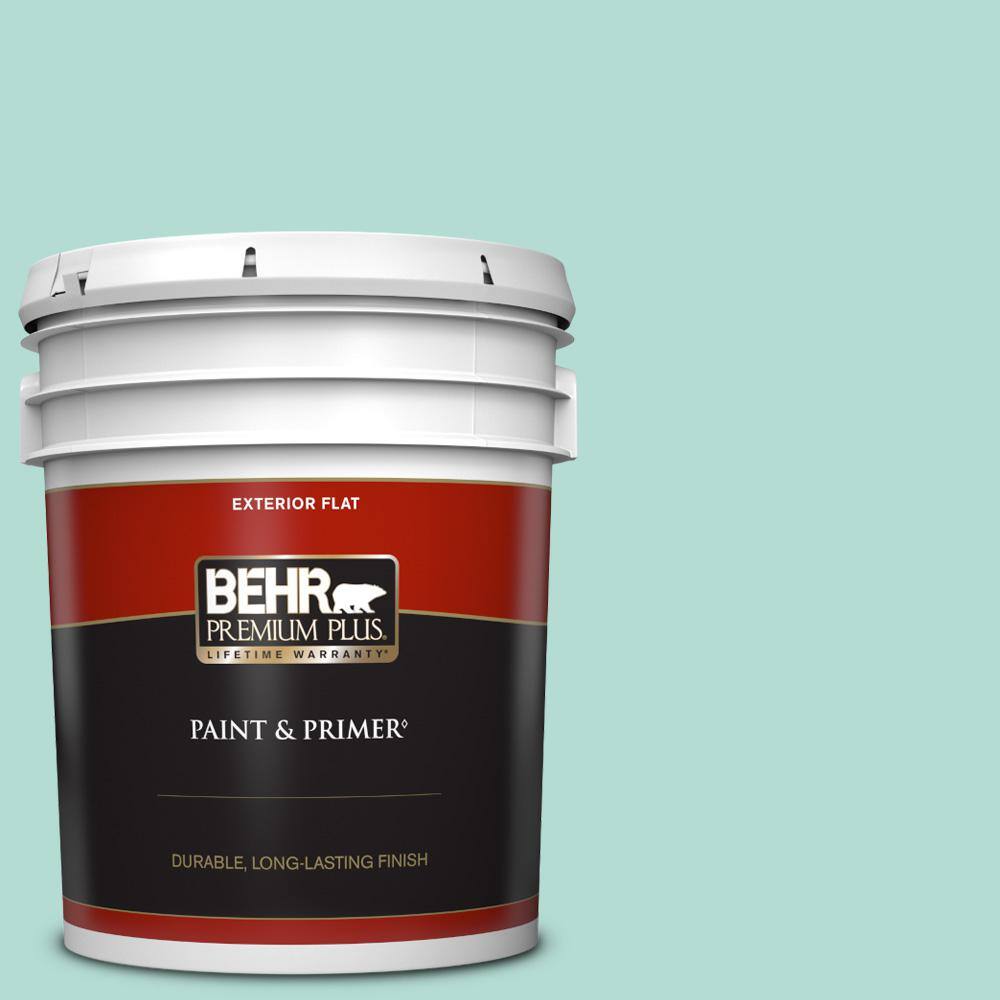 BEHR PREMIUM PLUS 5 gal. #490C-3 Balmy Seas Flat Exterior Paint ...