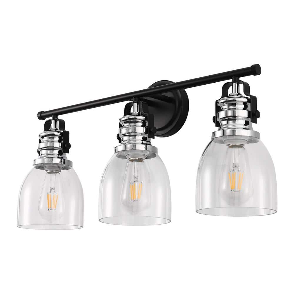 YANSUN 24 in. 3-Light Black and Nickel Modern Bell Vanity Light for ...