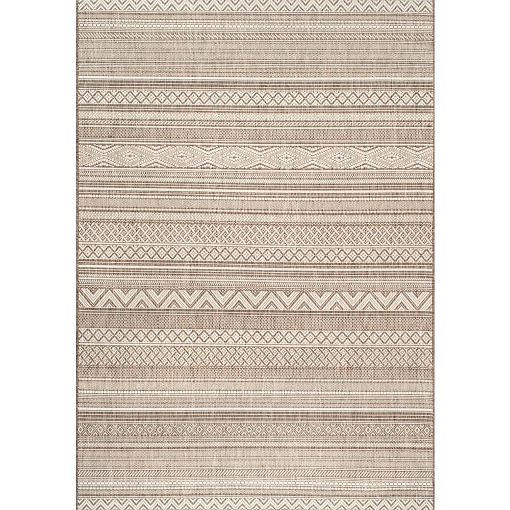 nuLOOM Erlinda Tribal Beige 8 ft. 6 in. x 12 ft. Indoor/Outdoor Patio ...