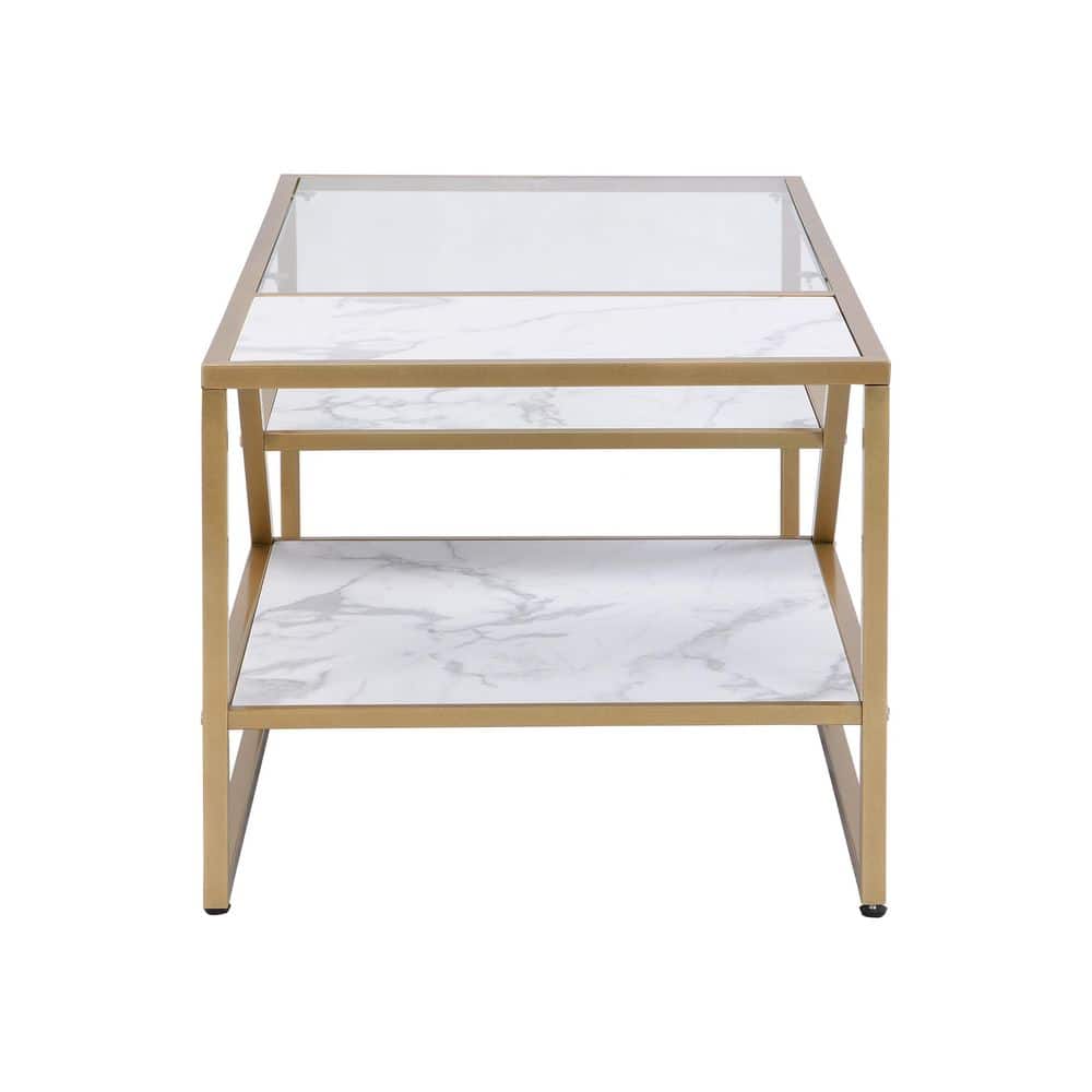 Sudzendf Golden Side Metal Outdoor Coffee Table with Storage Shelf ...