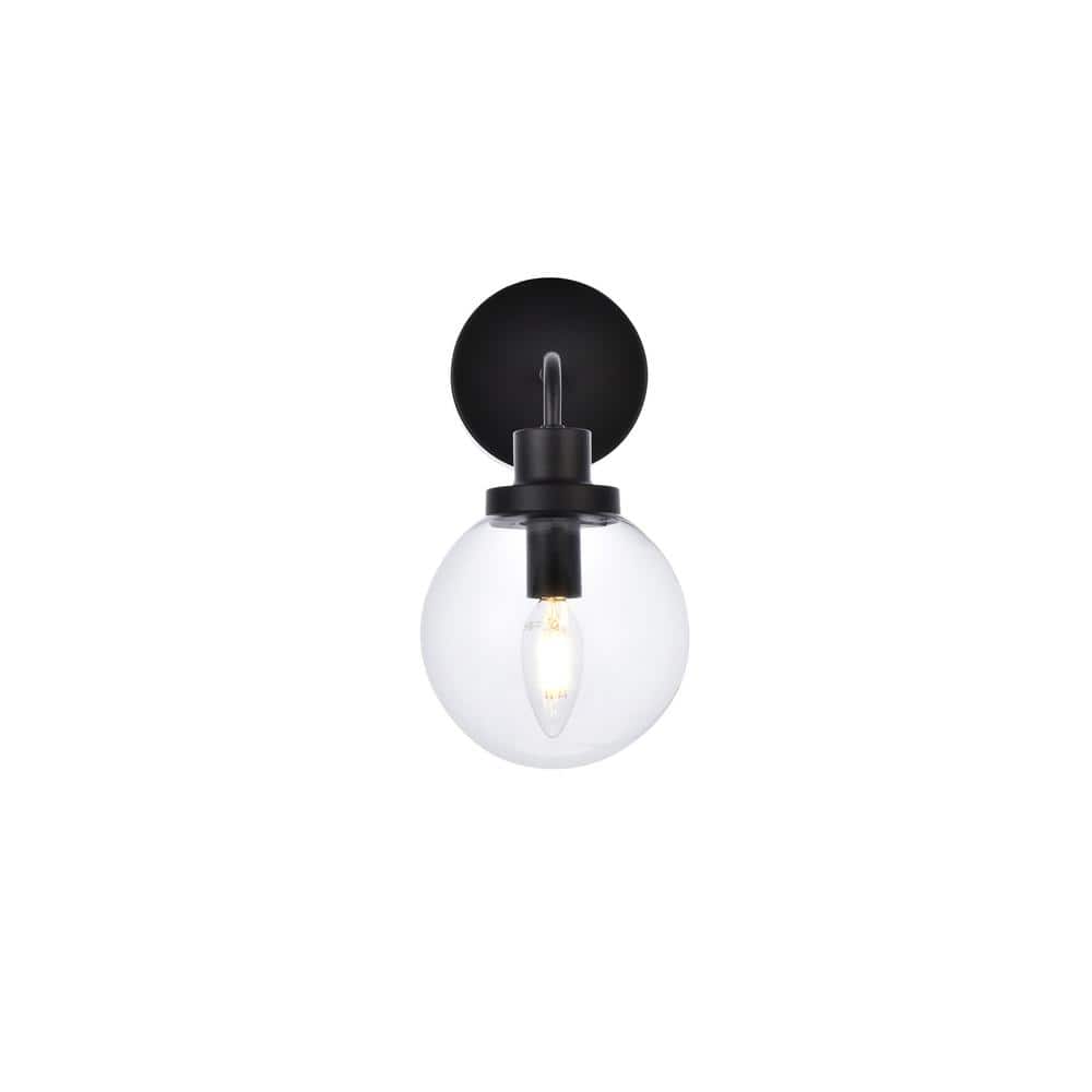 Home Living 6 in. 1-Light Black Vanity Light with Glass Shade ...