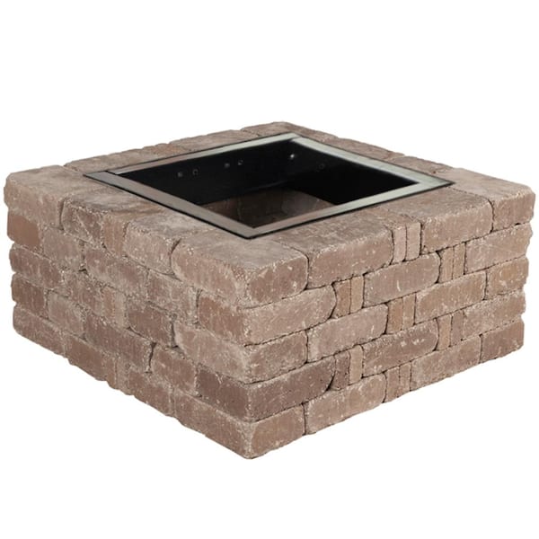 Pavestone RumbleStone 38.5 in. x 17.5 in. Square Concrete Fire Pit Kit ...