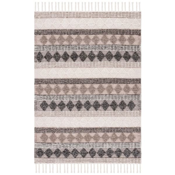 SAFAVIEH Natura 5 ft. x 8 ft. Ivory/Black Striped High-Low Diamond Area ...