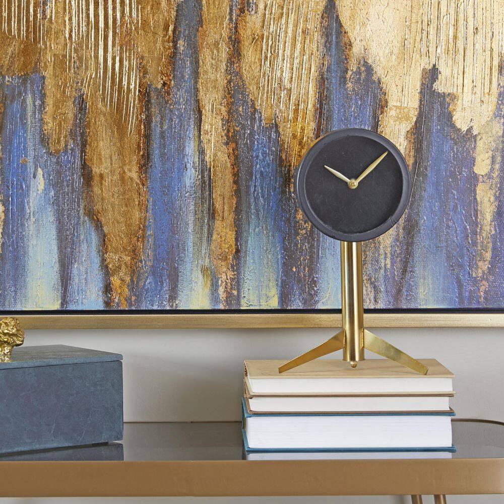 Litton Lane 6 in. x 11 in. Black Stainless Steel Clock with Gold Stand ...