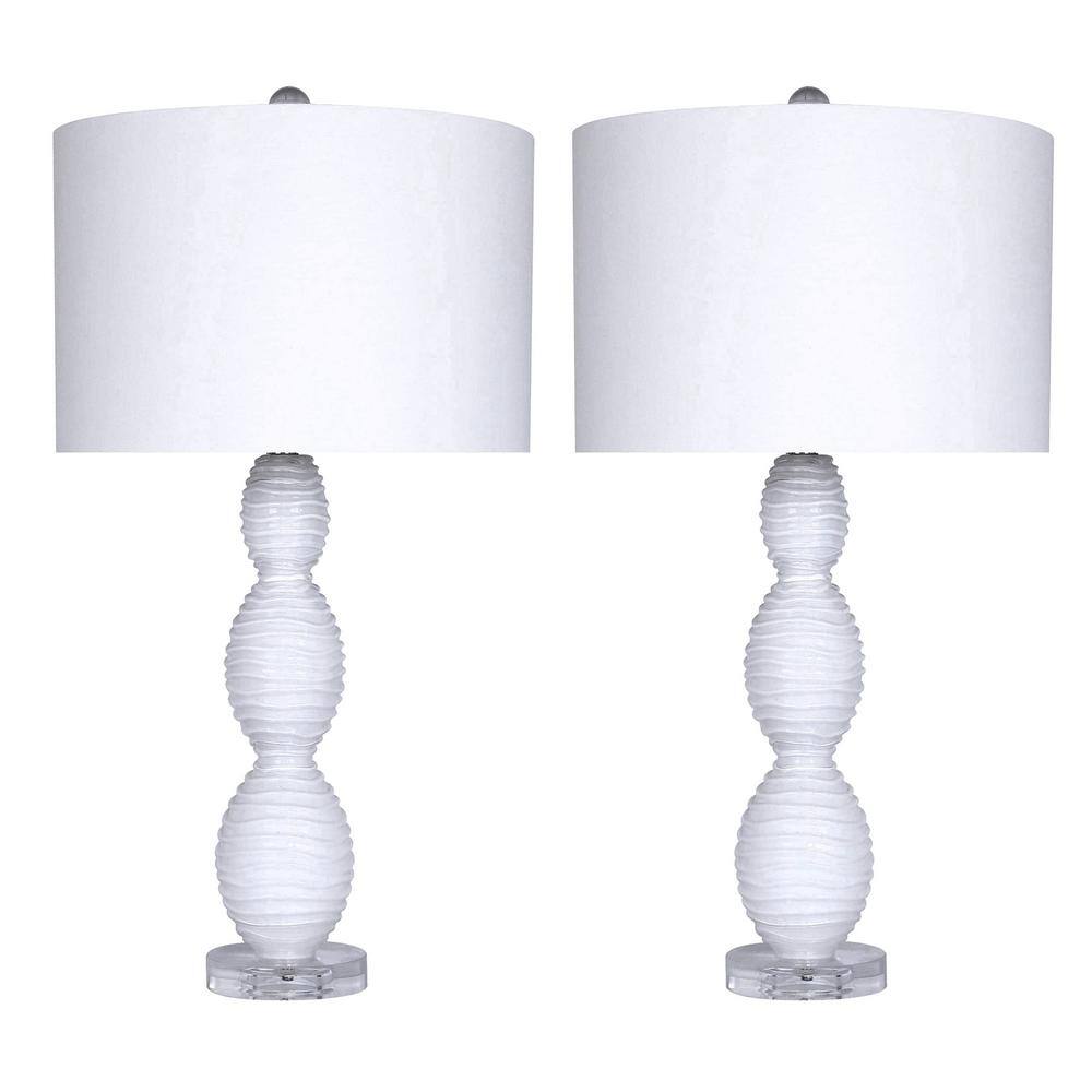 GRANDVIEW GALLERY 28.75 in. White Glass Table Lamps with Wavy Texturing ...
