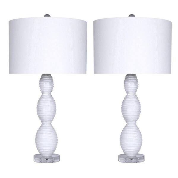 GRANDVIEW GALLERY 28.75 in. White Glass Table Lamps with Wavy Texturing ...