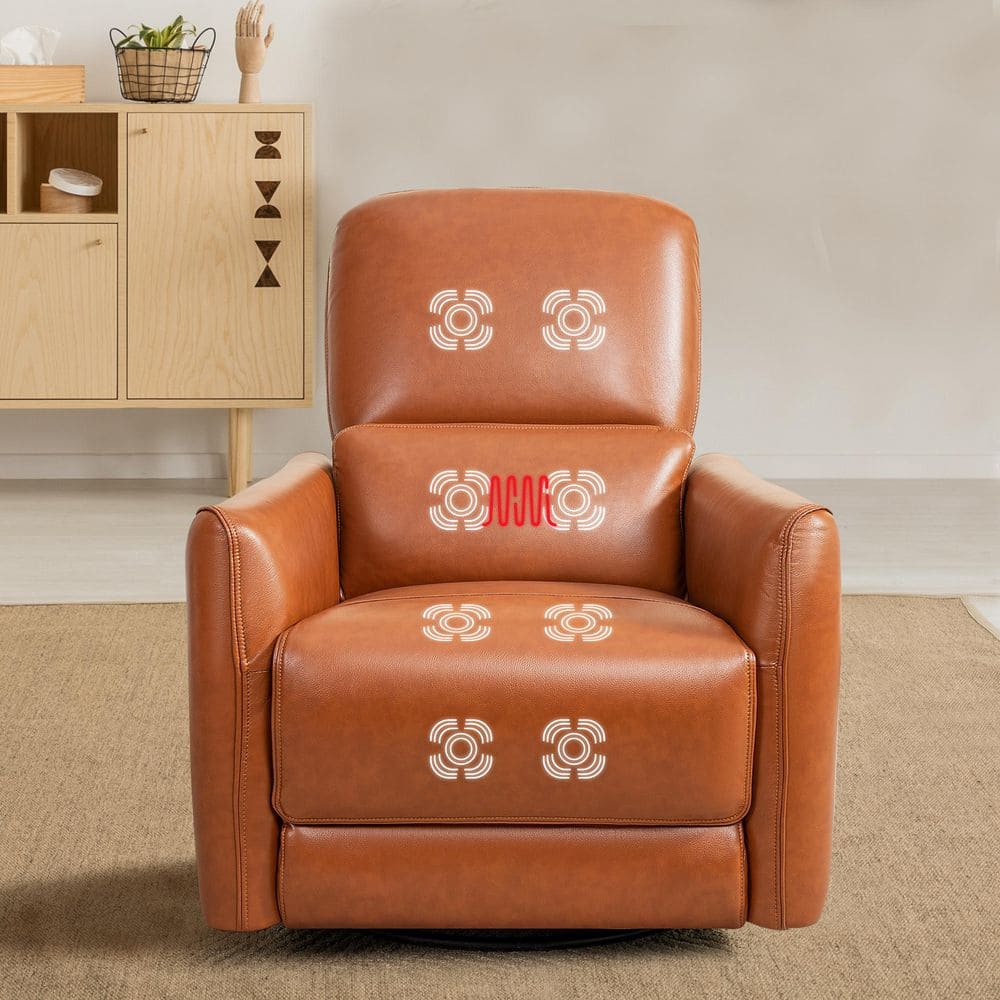 HOMESTOCK Caramel 360 Swivel Faux Leather Recliner Chair with USB ports ...