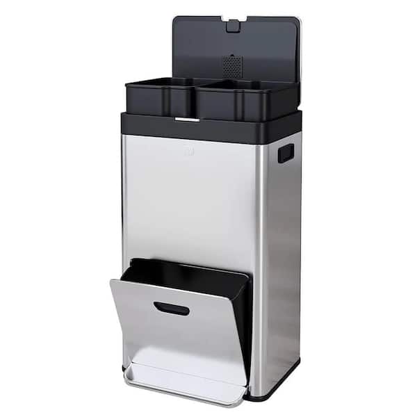 Garvee Vertical Trash Can-2 Tiers 14 Gal Stainless Steel Tall Trash Can ...
