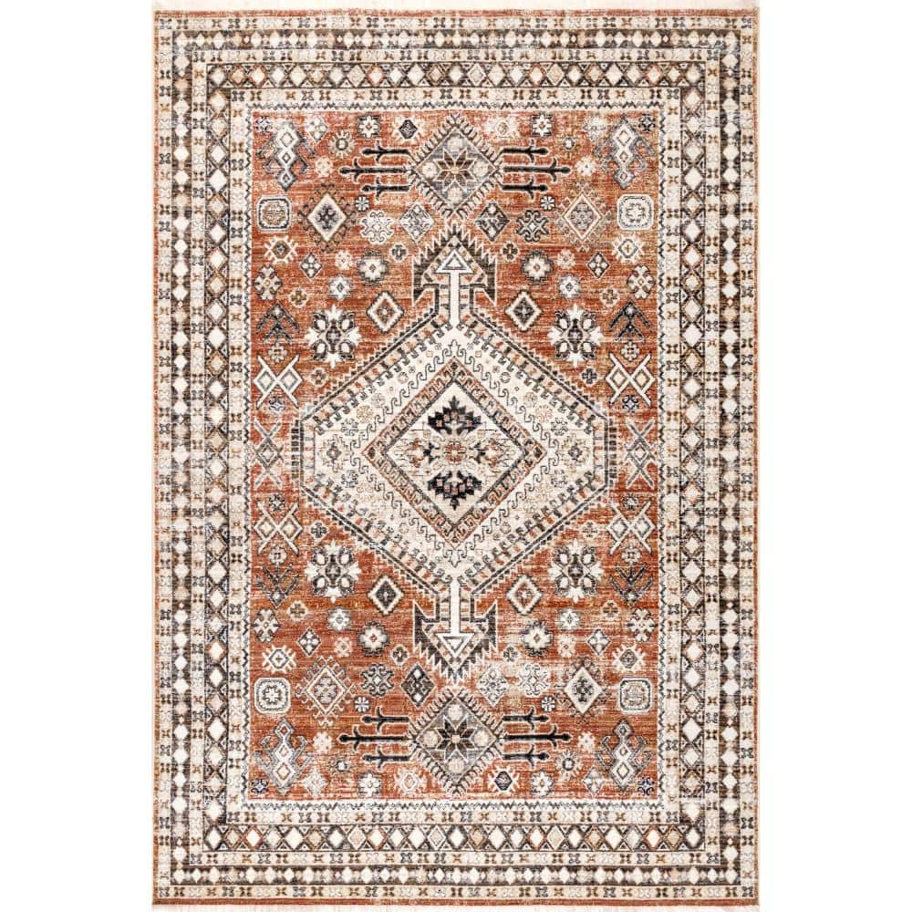 nuLOOM Vanesa Rust 3 ft. 3 in. x 5 ft. Transitional Medallion Fringe ...