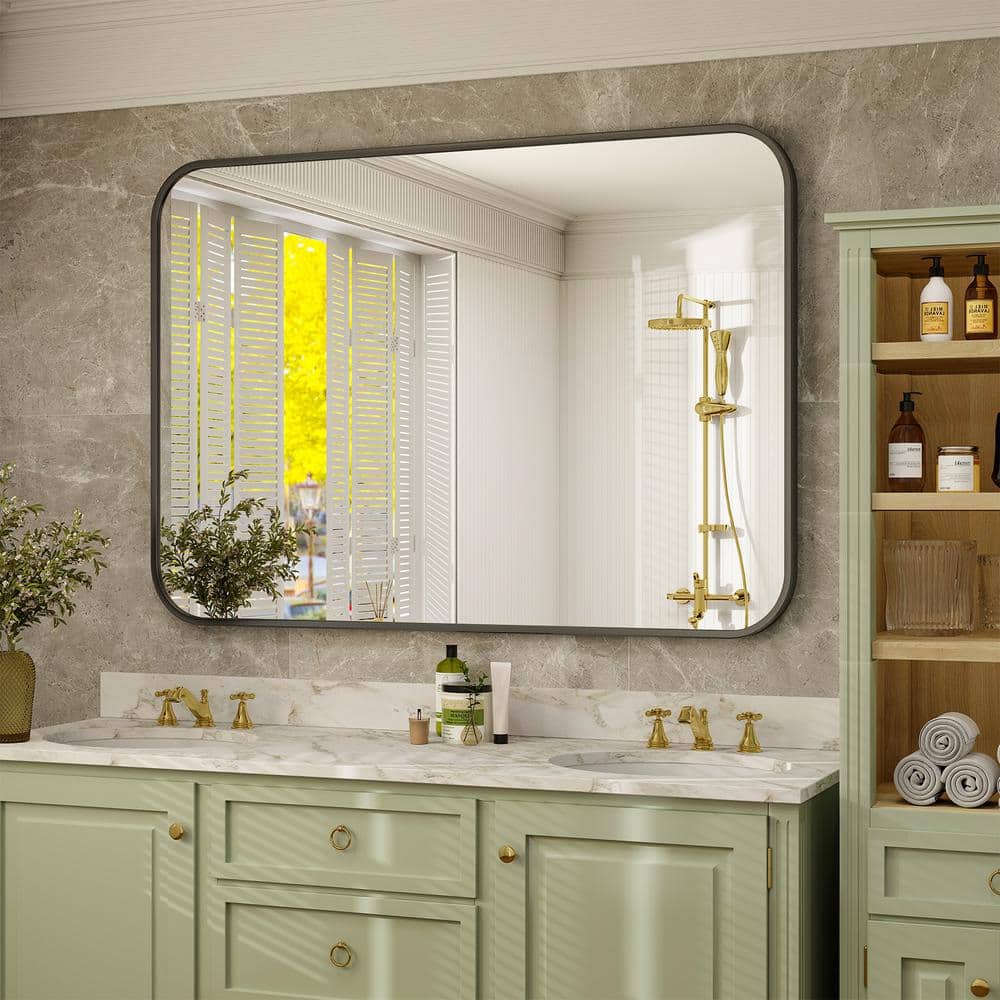 XRAMFY 26 in. W x 38 in. H Rectangular Aluminum Alloy Framed Rounded ...