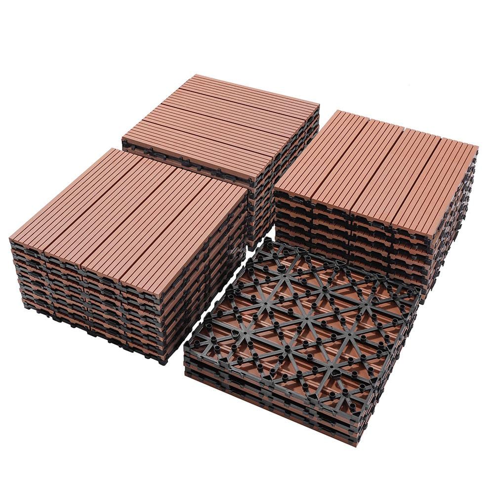 Afoxsos 1 ft. x 1 ft. Mahogany Plastic Composite Deck Tiles, All ...