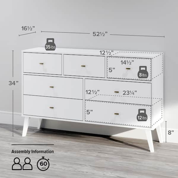 Milo Mid Century White 7 Drawer Dresser 52.5 in. Chest of Drawers Modern Dresser for Bedroom Clothes Storage Organizer WDBR 1407 1 The Home Depot