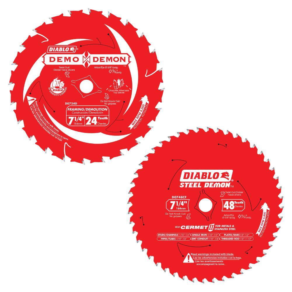 DIABLO 7-1/4 in. 24-Tooth Framing/Demolition and 7-1/4 in. x 48-Tooth ...