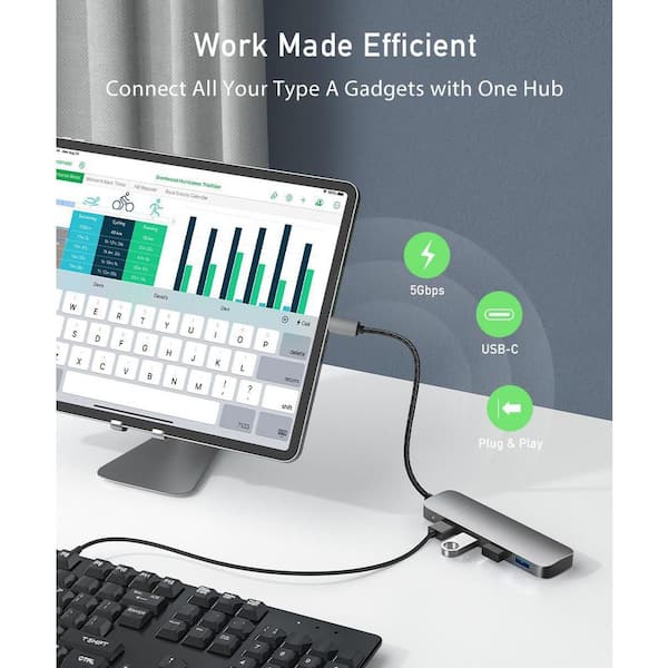 Lukyamzn USB C to USB Hub Multiport Adapter Aluminum 4 Ports Splitter ...