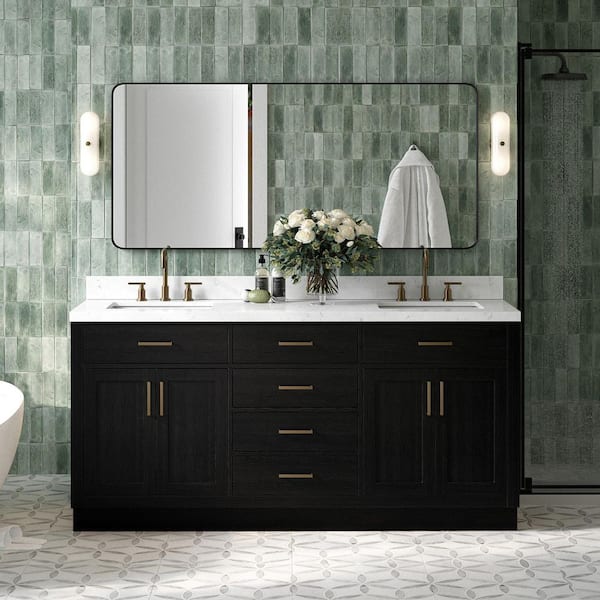 ARIEL Hepburn 72 in. Double Sink Freestanding Bathroom Vanity in Black ...