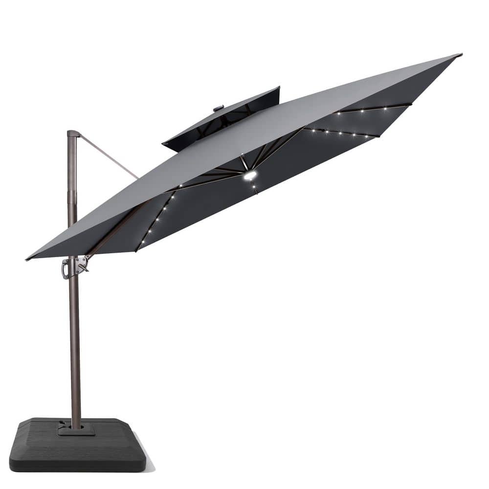 CLOUDFLY 11 ft. x 11 ft. Outdoor Patio Umbrella 6-Tilt Angles Solar LED ...