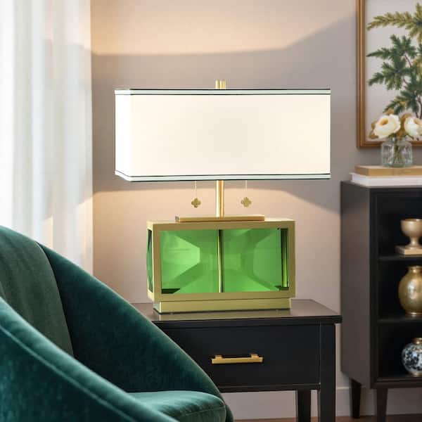 StyleCraft Celeste 21 in. Green Table Lamp with White Linen Shade ...