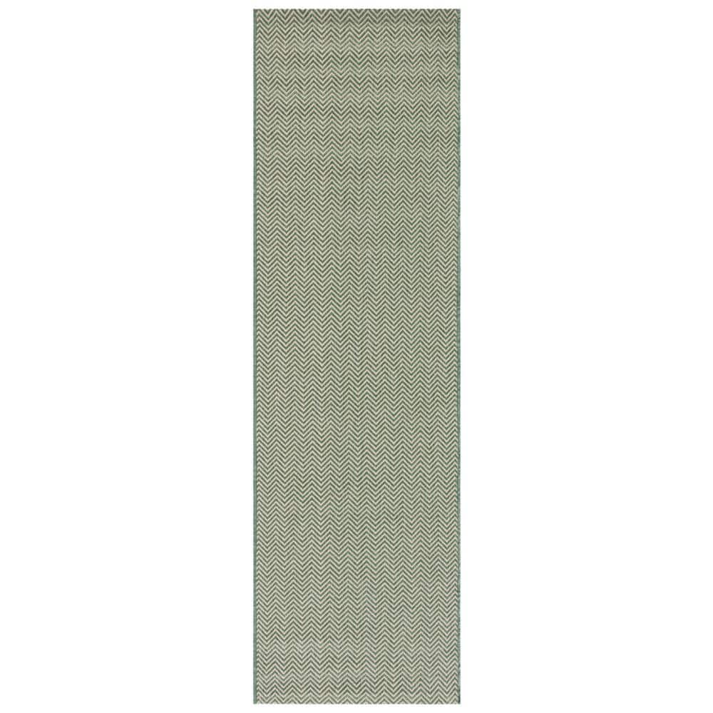 SAFAVIEH Courtyard Dark Green/Beige 2 ft. x 8 ft. Solid Color Chevron ...