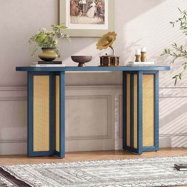 Polibi 47.8 in. Navy Oval Wood Console Table Entryway Table RS519 ...