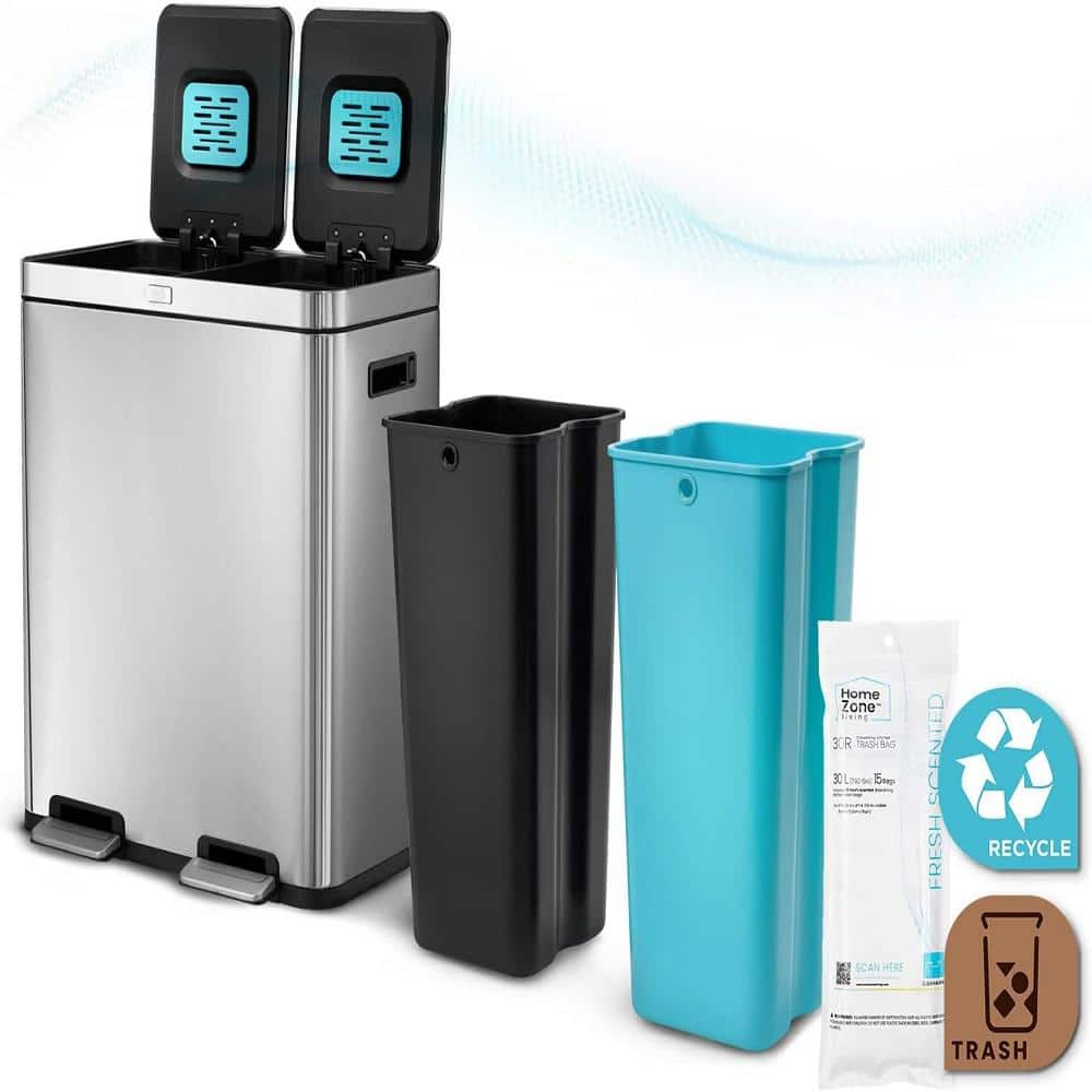 ITOPFOX 15.8 Gal. Brushed Silver Indoor Recycling Bin (1-Pack ...