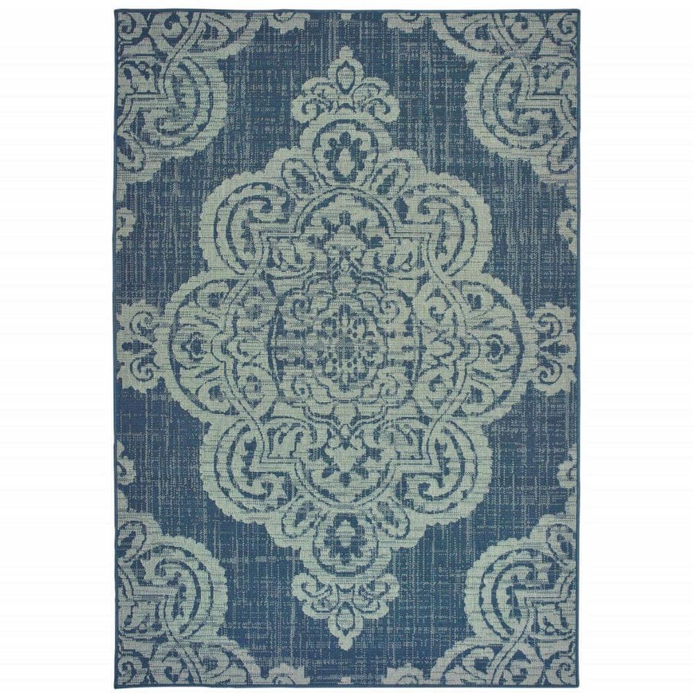 HomeRoots Blue 7 ft. x 10 ft. Loomed Oriental Polypropylene Rectangle ...