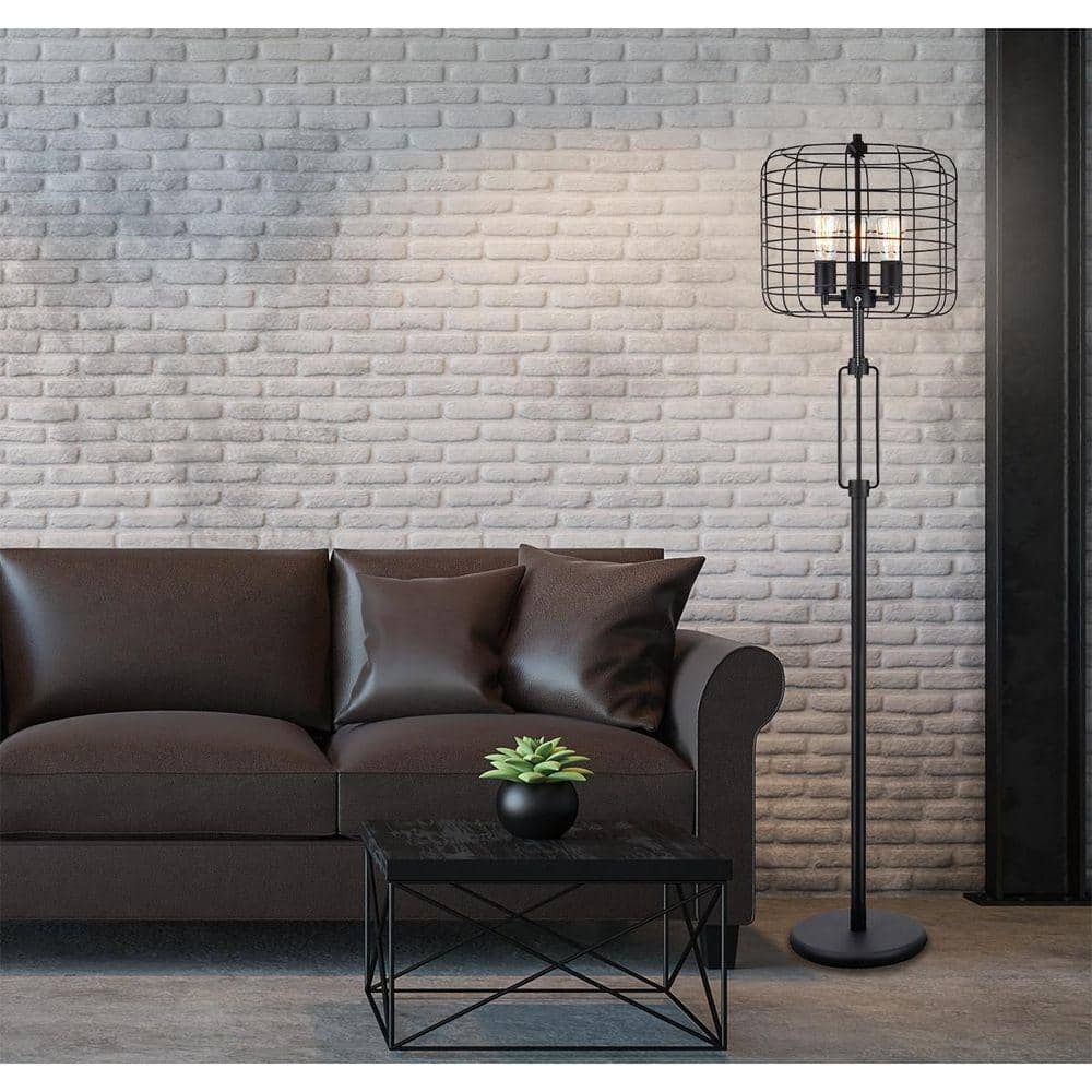 Jushua 65 in. Black Modern 3-Light Smart 4-Way Lantern Floor Lamp for ...