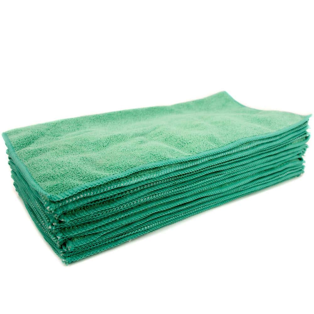 Renown 16 in. x 16 in. Premium Microfiber Cleaning Cloth in Green (12 ...