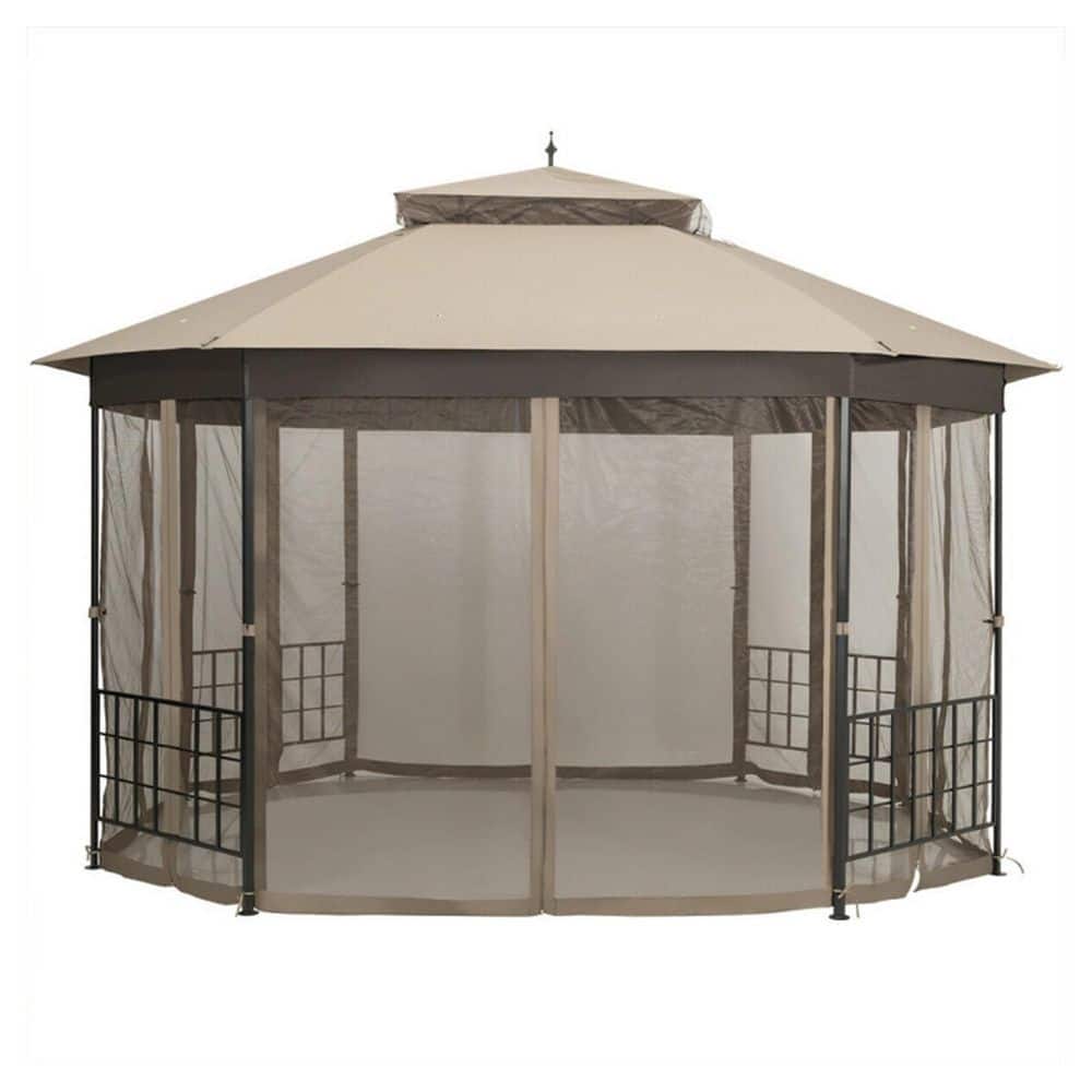 Alpulon 12 ft. x 10 ft. Brown Octagonal Patio Gazebo with Mosquito Net ...