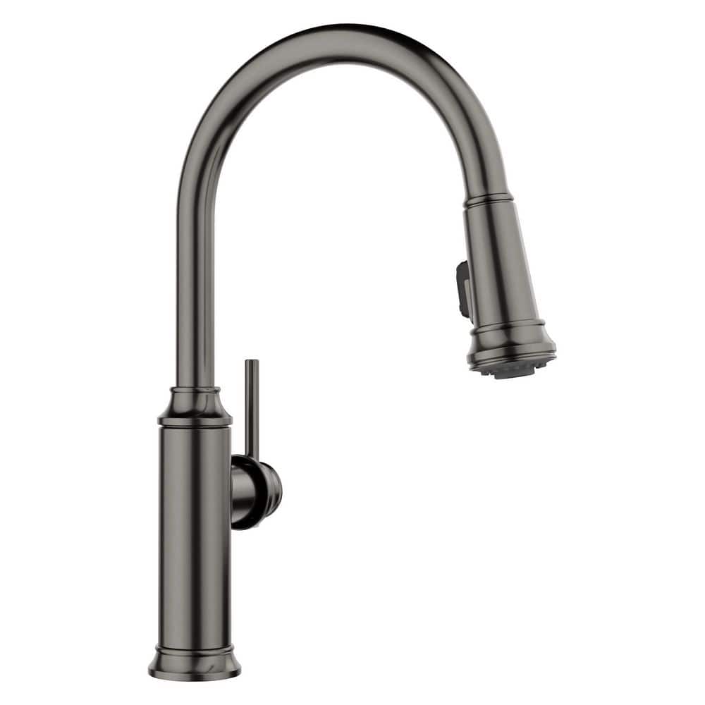 Blanco Empressa Satin Dark Steel 16.25 in. H Pull Down Sprayer Kitchen ...