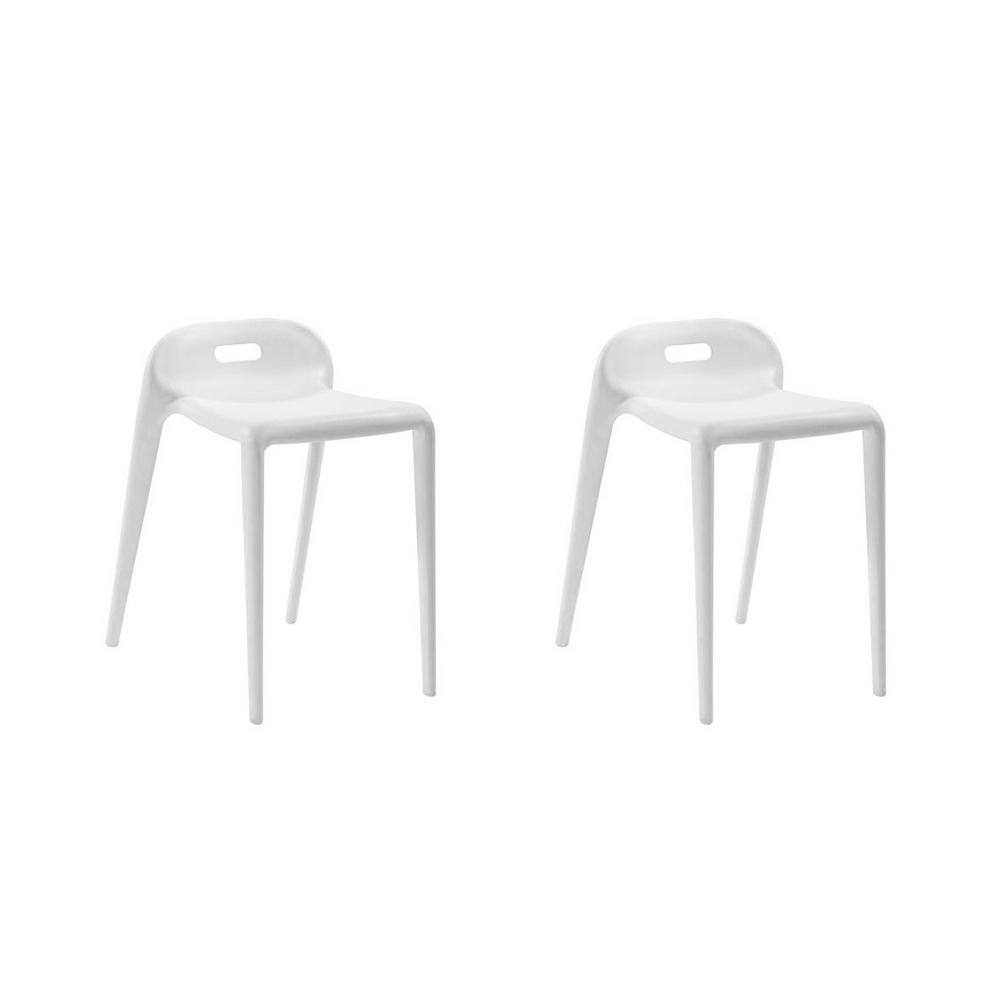 Mod Made E-Z Stacking 22 in. Modern Plastic White Accent Stool Chair ...