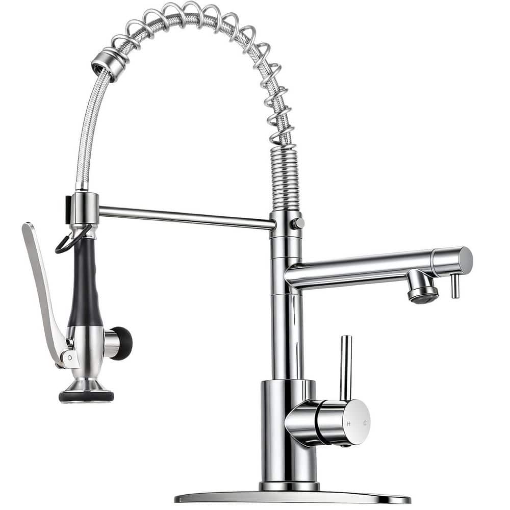 MTTCLE Polished Chrome 18 in. H Pull Down Sprayer Kitchen Faucet with 2 ...