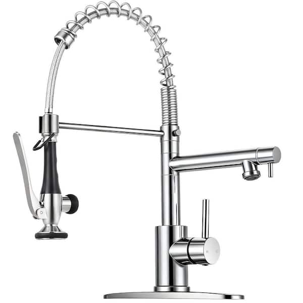 MTTCLE Polished Chrome 18 in. H Pull Down Sprayer Kitchen Faucet with 2 ...