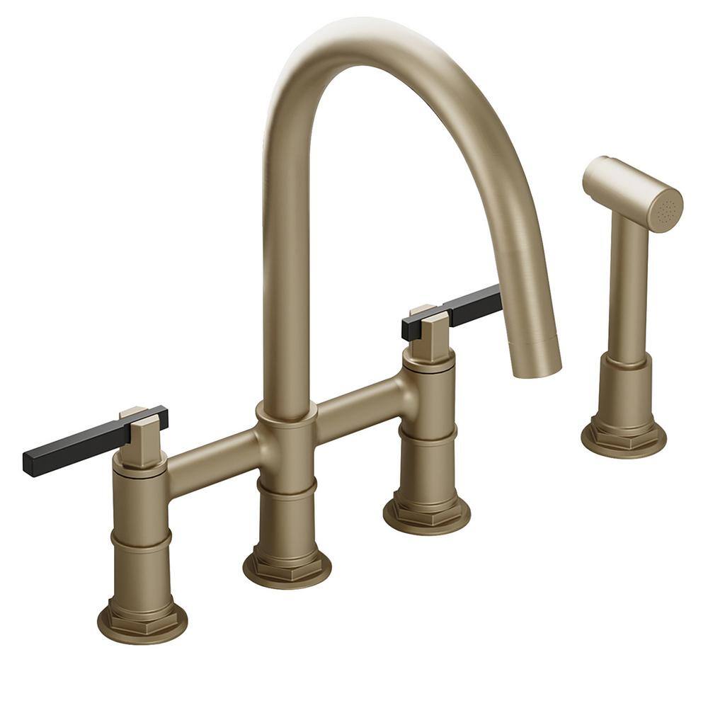 FLG Double Handle Bridge Kitchen Faucet with Side Sprayer Brass ...