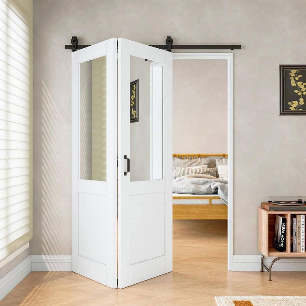 Reviews for ARK DESIGN 56 in. x 80 in. 1/2 Lite Mirrored Glass White ...