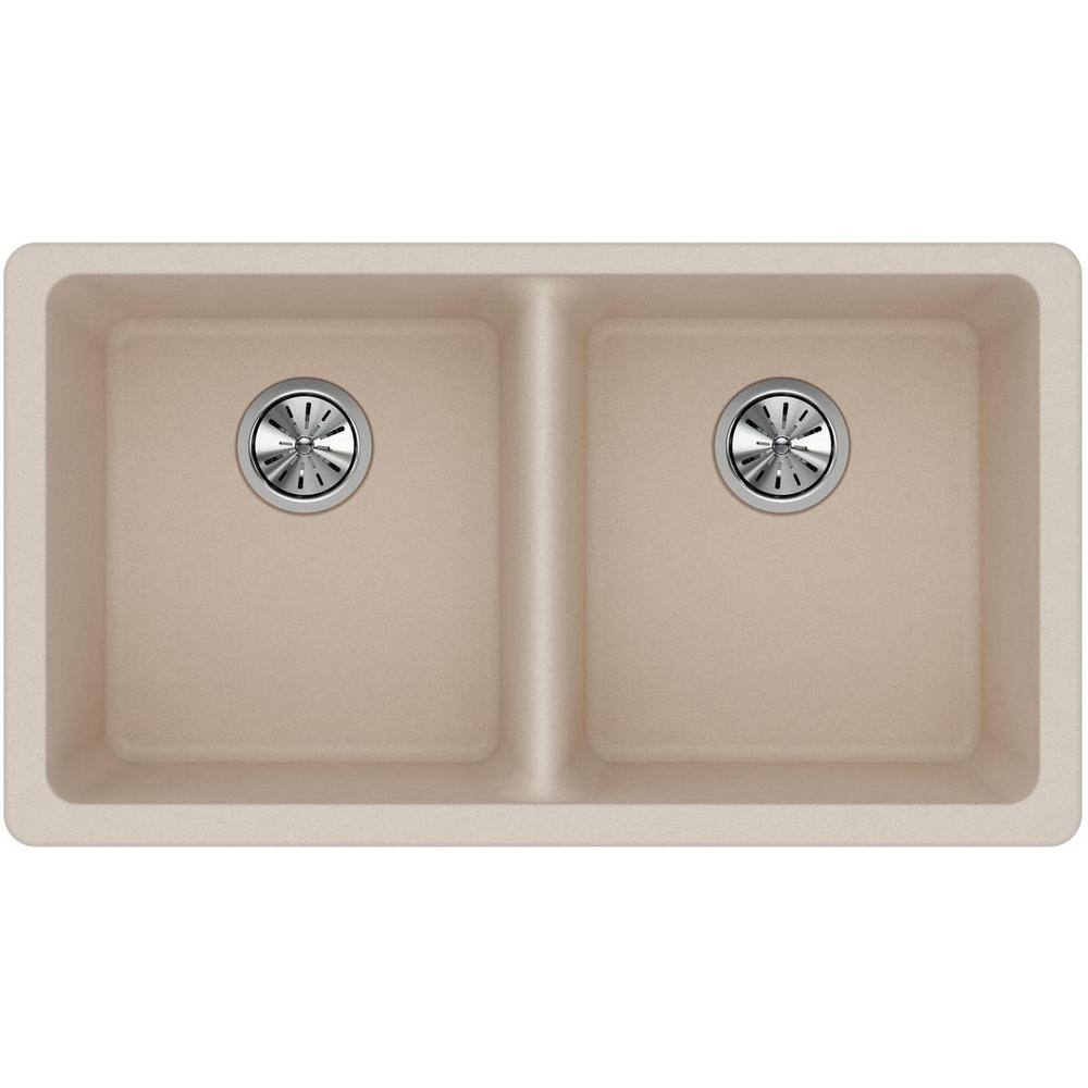 Elkay Quartz Classic Putty Quartz 33 in. Equal Double Bowl Undermount ...