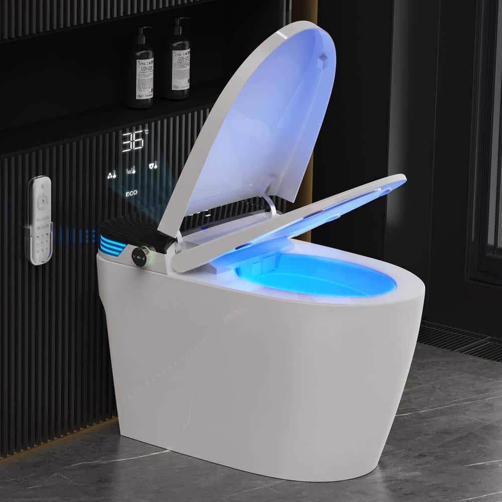 LTMATE Tankless Elongated Smart Toilet Bidet in White with Auto Flush ...