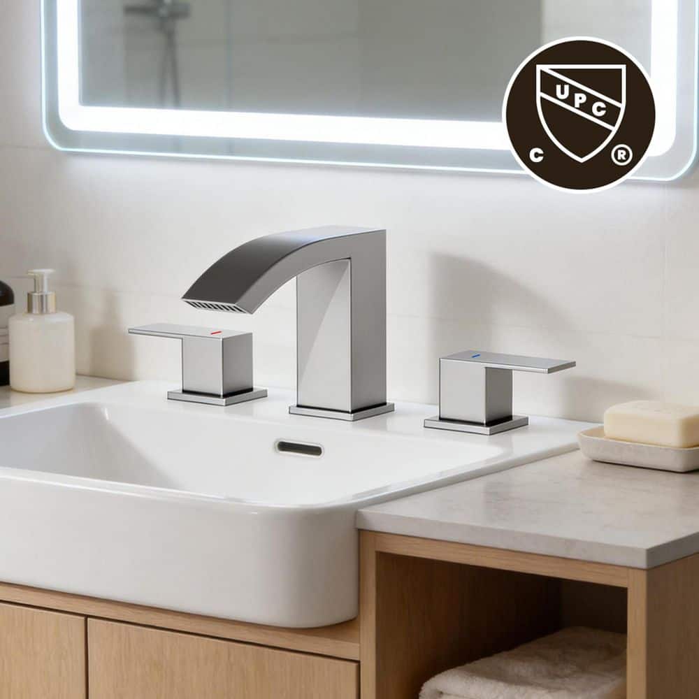 INSTER Curve Waterfall 8 in. Widespread 2-Handle Bathroom Faucet 3-Hole ...