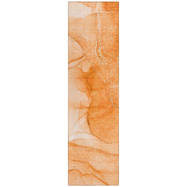 HomeRoots Orange 2 ft. x 8 ft. Abstract Indoor / Outdoor Area Rug ...