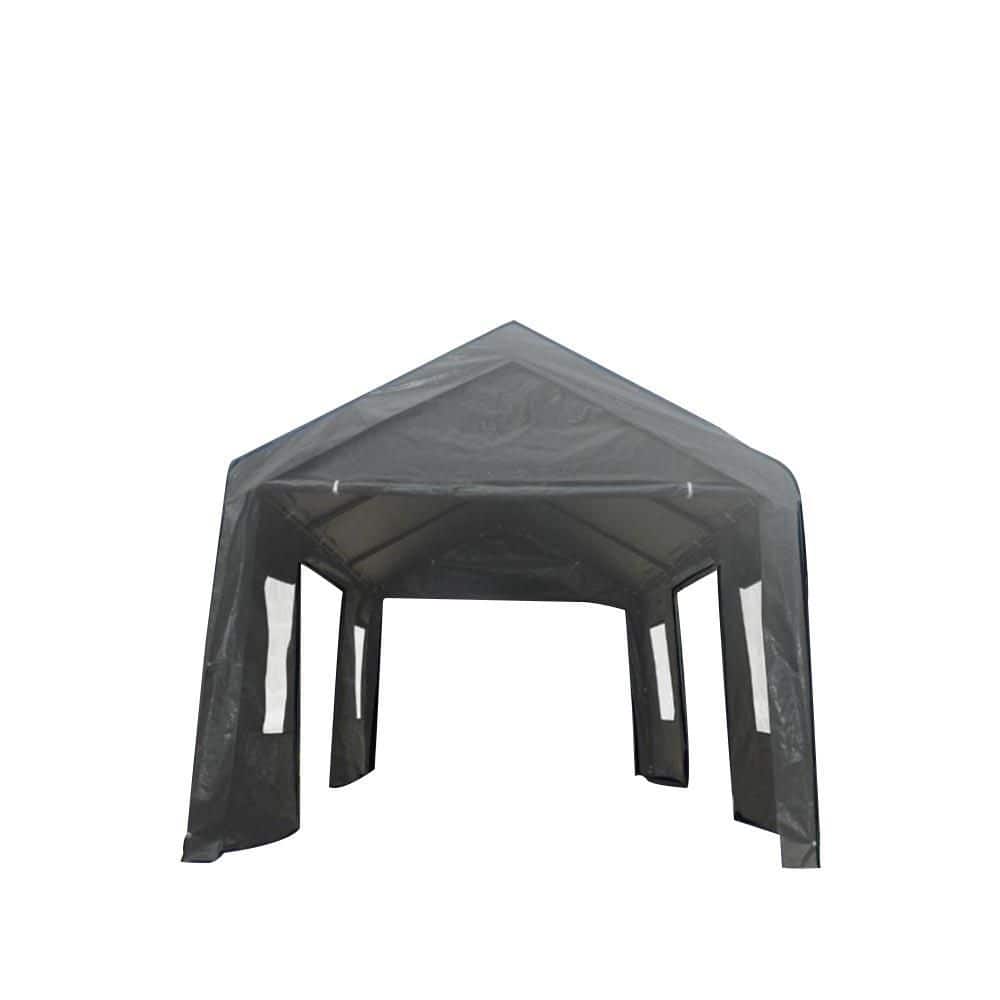 Lycvki 12 ft. x 20 ft. Outdoor Grey Metal Heavy Duty Ventilated Canopy ...