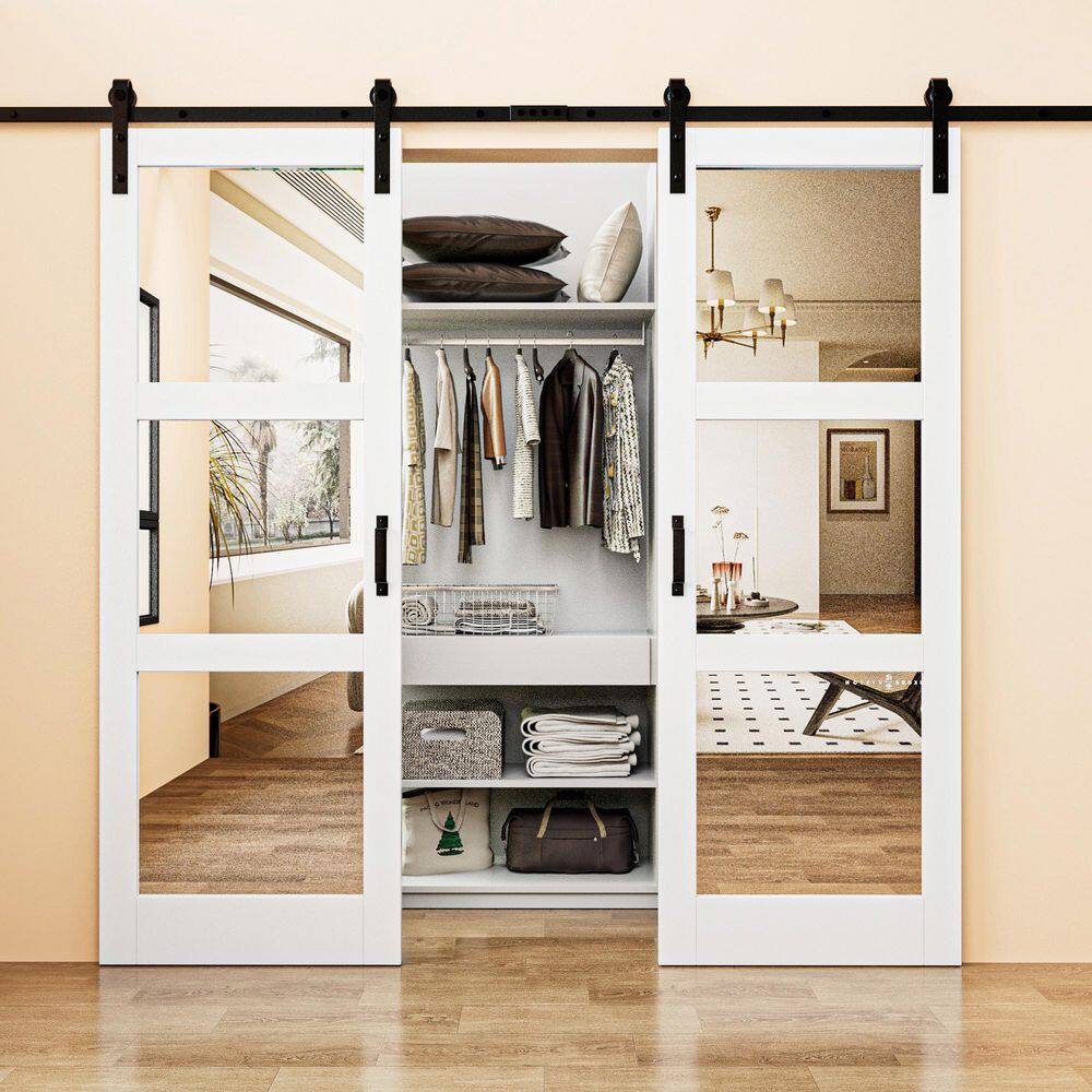 EH PUERTA 60 in. x 84 in. 3-Lite Mirrored Glass White Finished Solid ...