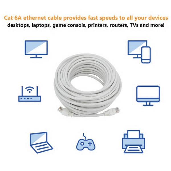 Commercial Electric CE 50 ft. Cat 6A UTP Patch Cable White 5650-WH-VN - The Home Depot