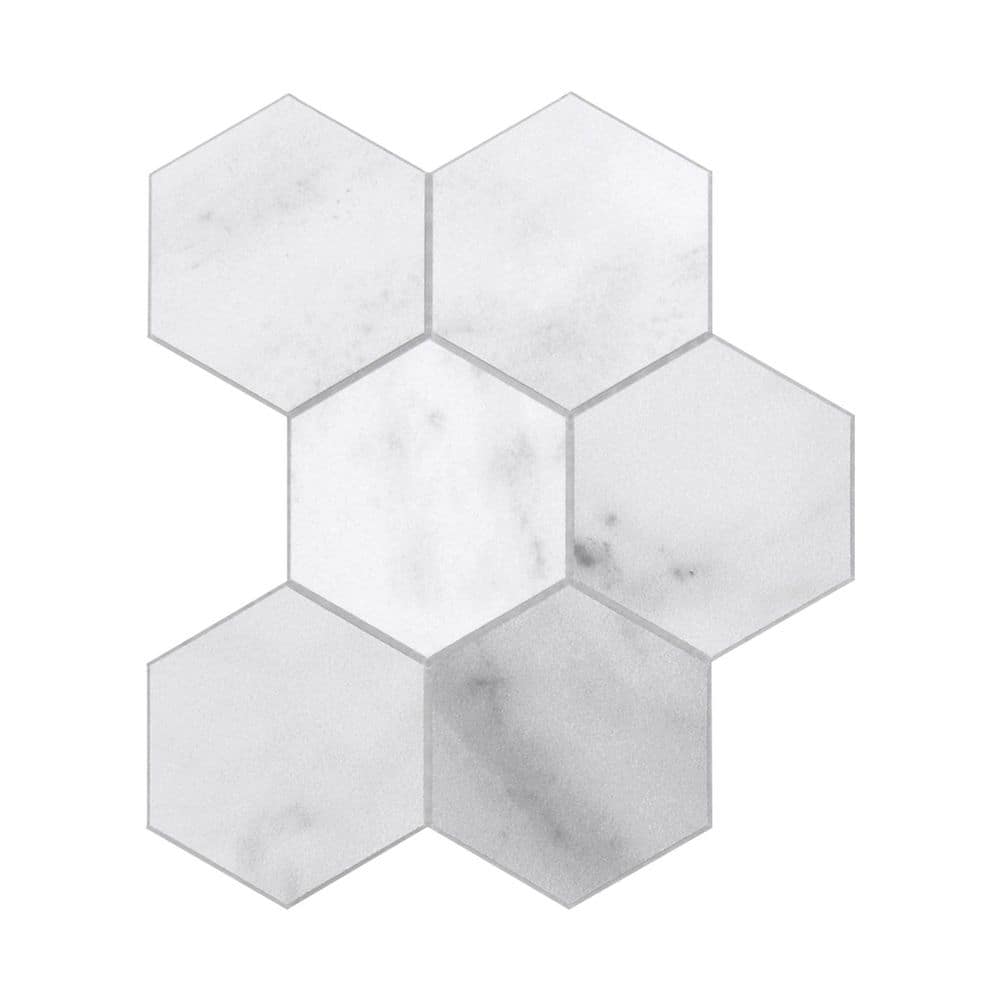 sunwings Hexagon Carrara White 6 in. x 6 in. Stone Composite Peel and ...