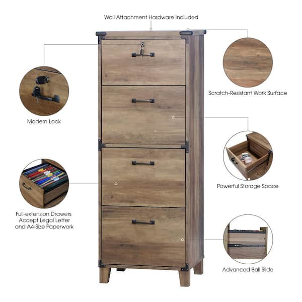 Premium Oak Wood 4 Drawer File Cabinet SAINT BIRCH Oxford 4 Drawer