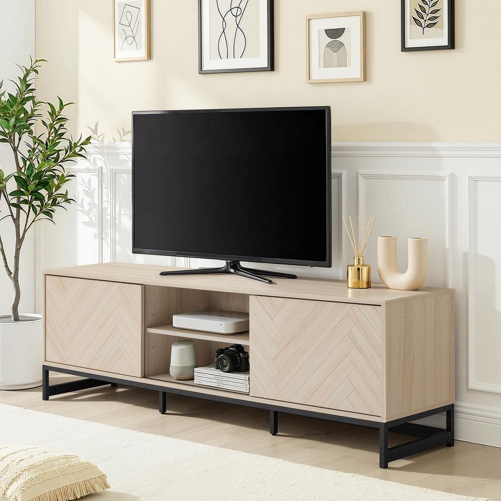OrangeOne 70 in. White Maple Wood Modern TV Stand Entertainment Center ...