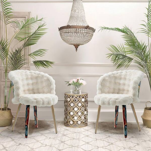 Glamour Home Beverly White Sherpa Fabric Dining Chair with Colorful ...