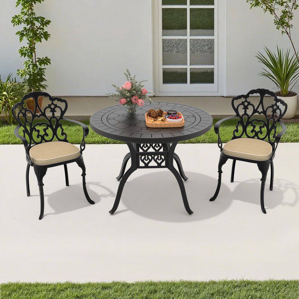 Reviews for Willit Lily Black 3-Piece Cast Aluminum Outdoor Dining Set with Round Table and ...