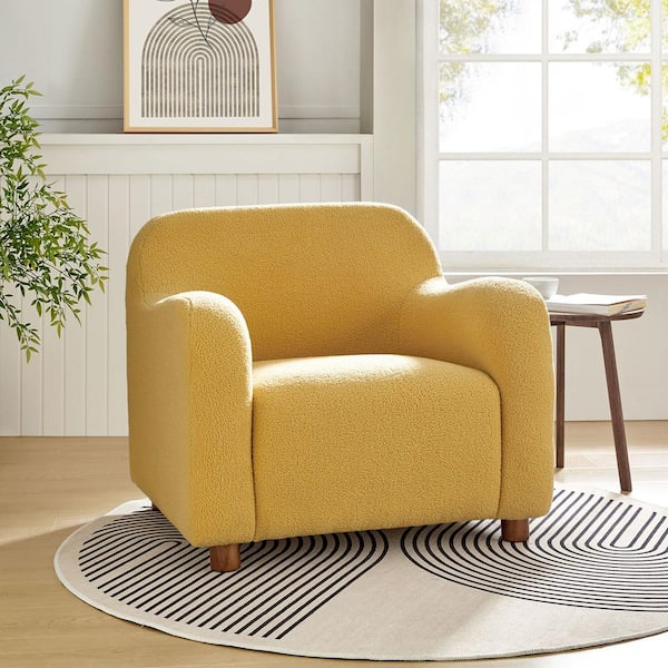 JAYDEN CREATION William Modern Mustard 35 in. Wide Boucle Upholstered Armchair with Solid Wood Legs CHYH0957 MUS