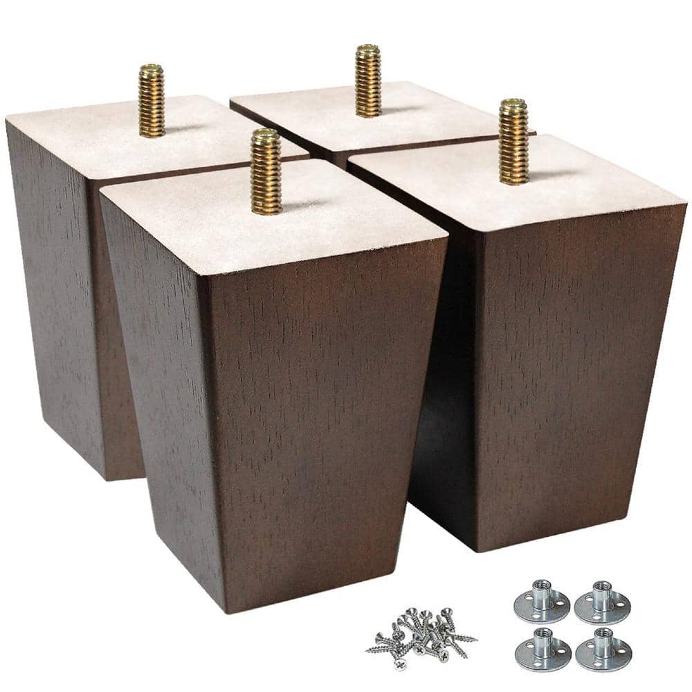 Angel Sar 4 in. Dark Brown Wood Square Sofa Legs, Replacement Leg for ...