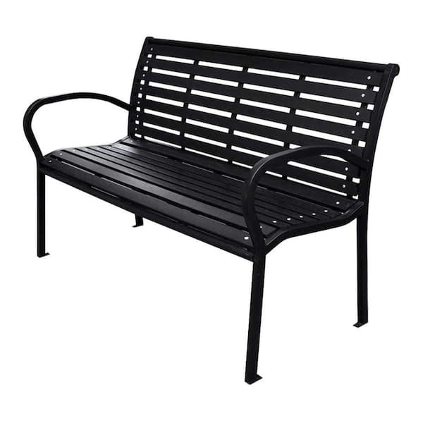 45.7 in. Sophisticated Patio Outdoor Metal and WPC Bench in Black ...